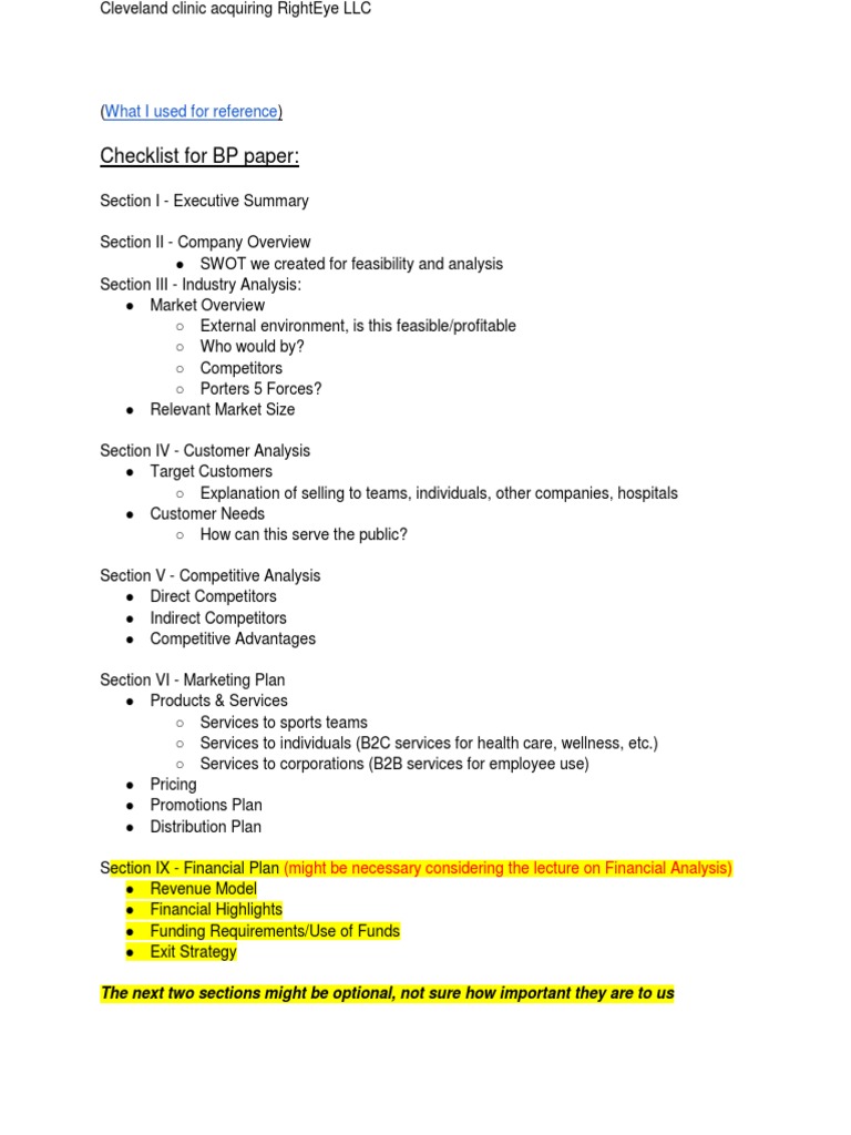 Business Plan Development Checklist | PDF