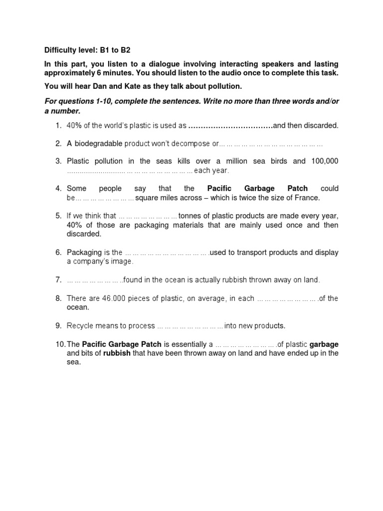 For Questions 1-10, Complete The Sentences. Write No More Than Three ...