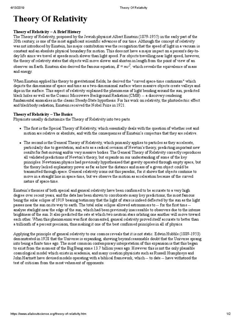 Theory of Relativity | PDF | General Relativity | Theory Of Relativity