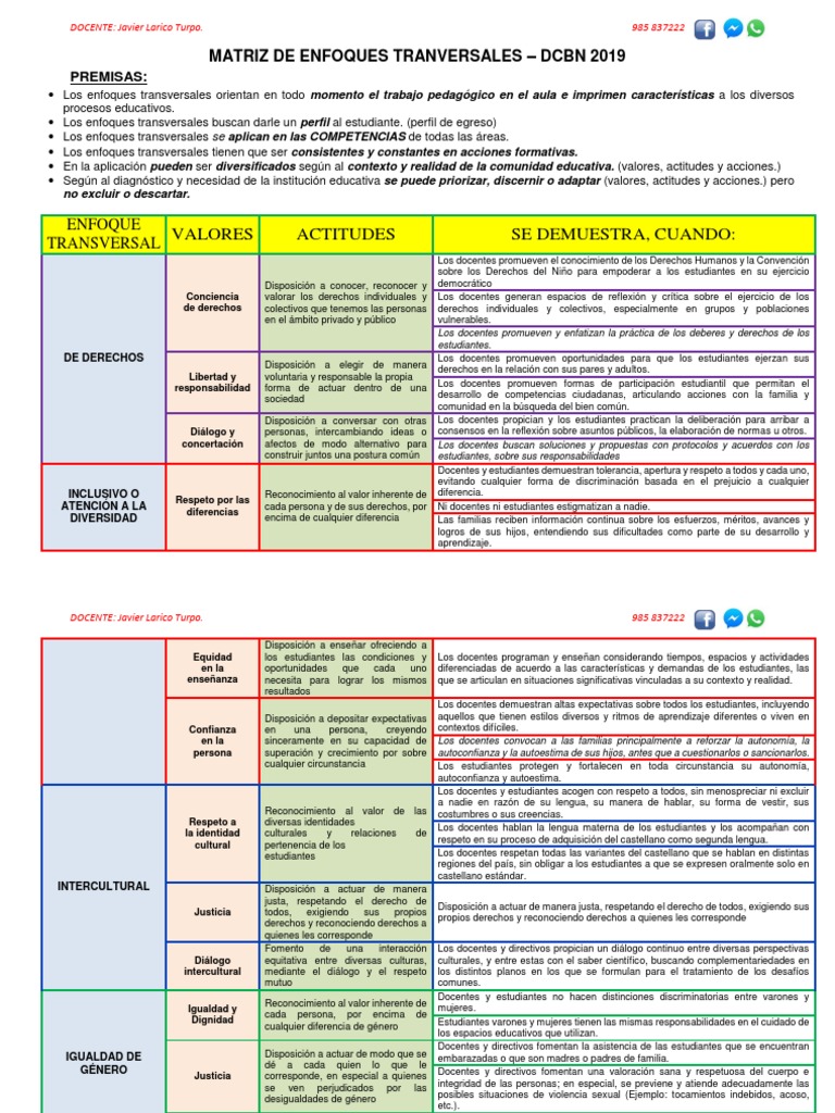 Matriz de Enfoques Transversales Cneb 2019 (e) | Interculturalidad ...