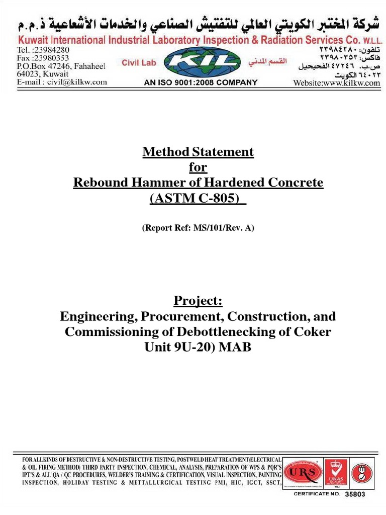 Shmidt Hammer Method Statement | PDF | Hardness | Concrete