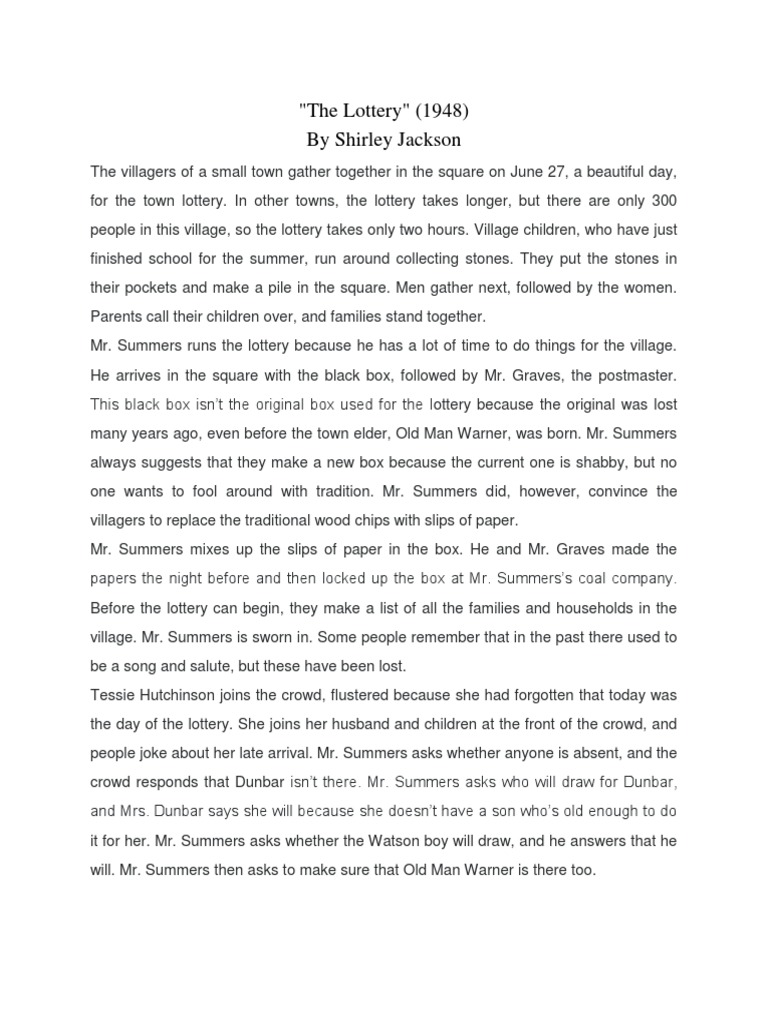 "The Lottery" (1948) by Shirley Jackson | PDF