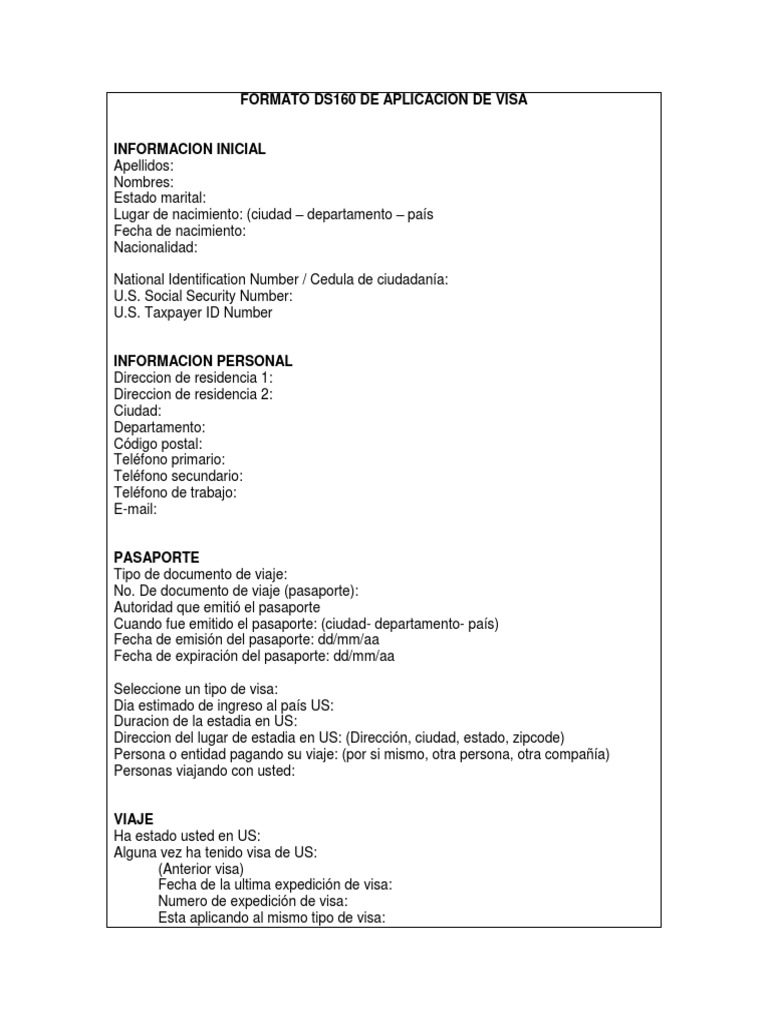 Formulario DS-160: Guía Completa de Solicitud de Visa | PDF | Pasaporte