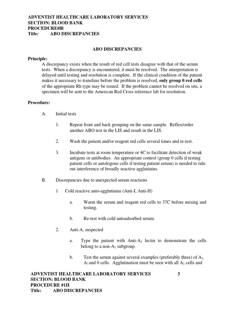 Resolving ABO Discrepancies in Blood Tests | PDF | Biology | Immunology