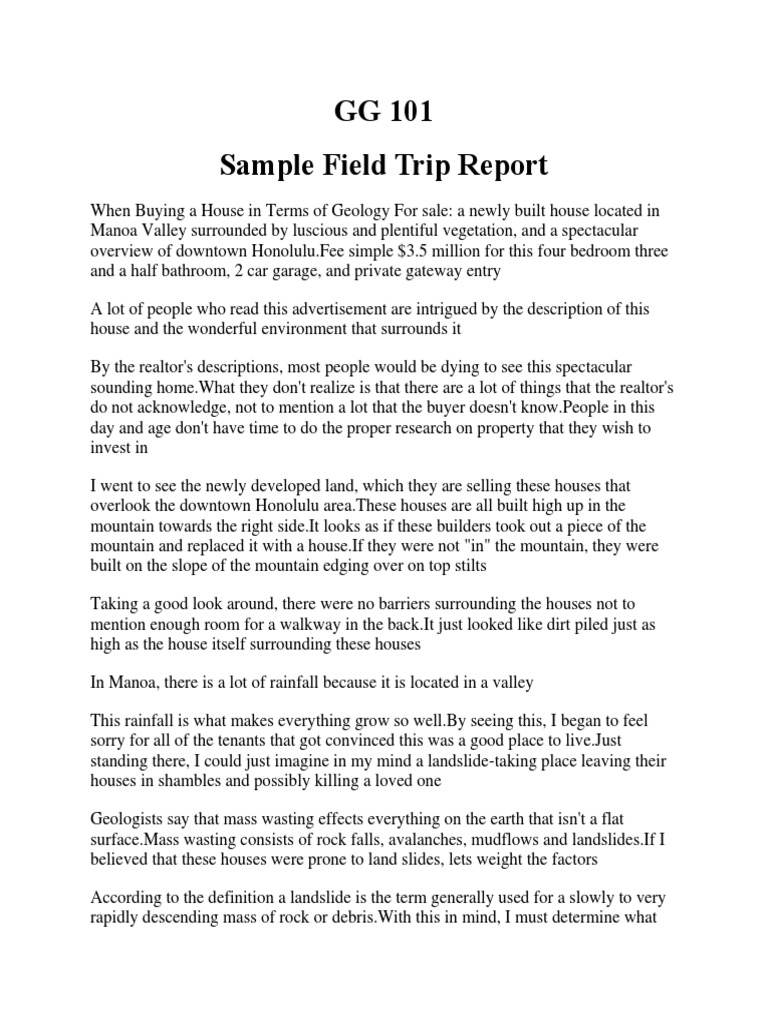 GG 101 Sample Field Trip Report | PDF | Landslide | Soil