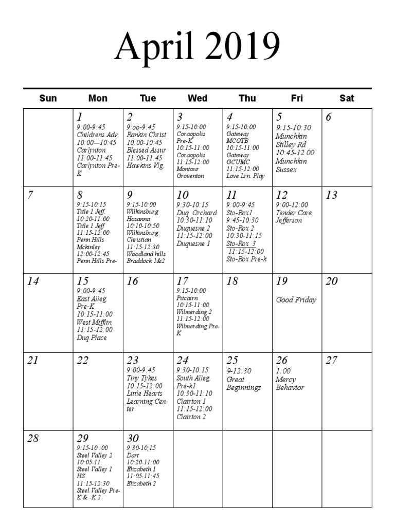 Preschool Schedule April May | PDF