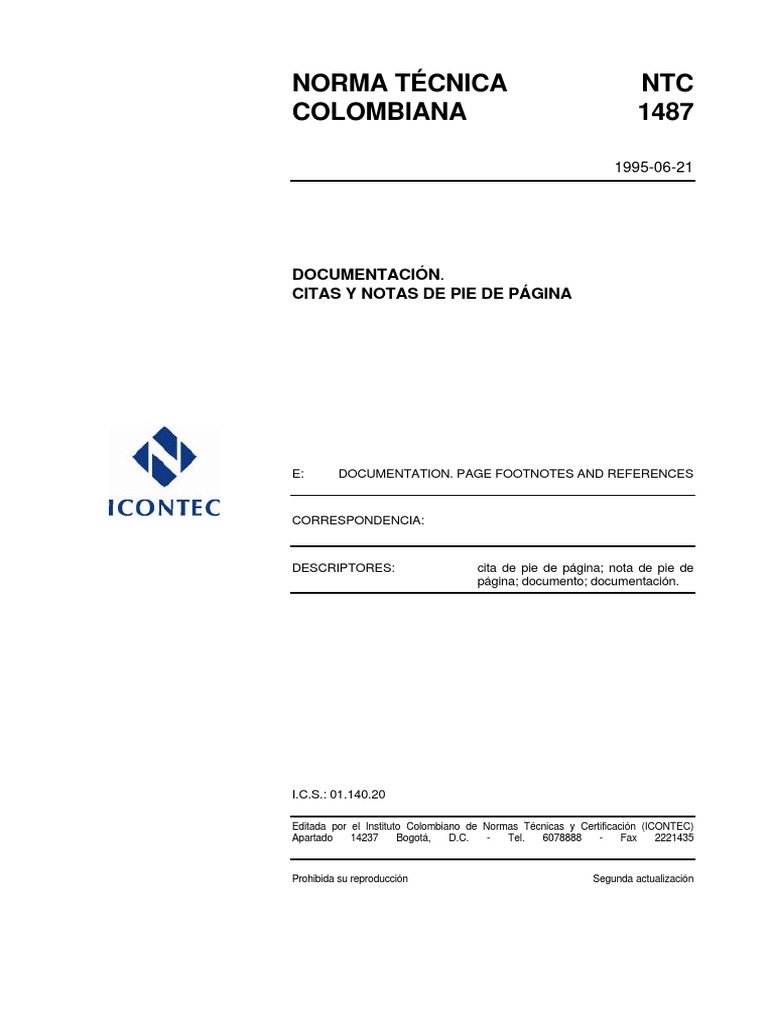 Norma Tecnica NTC Colombiana 1487 PDF | PDF | Science | Business