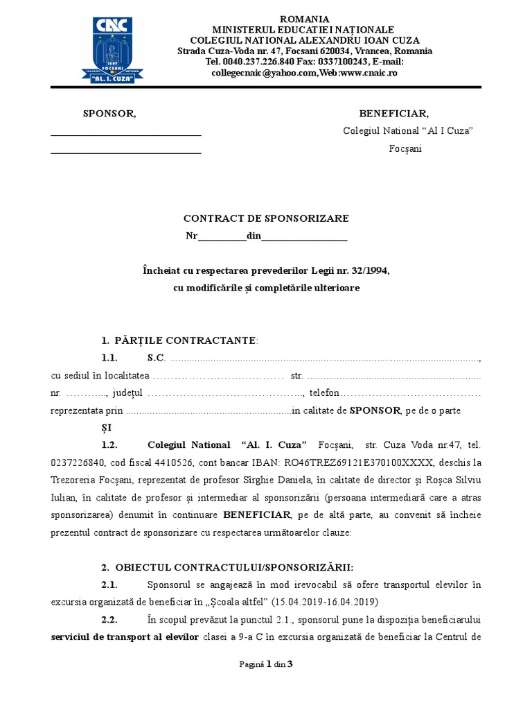 Contract Sponsorizare Model | PDF