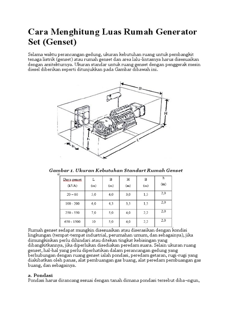 Ukuran dan Standar Ruang Genset | PDF