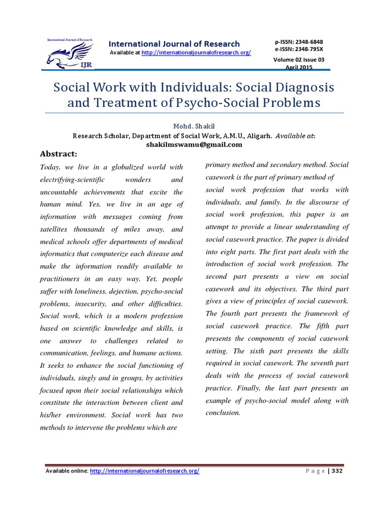 Social Work With Individuals: Social Diagnosis and Treatment of Psycho ...