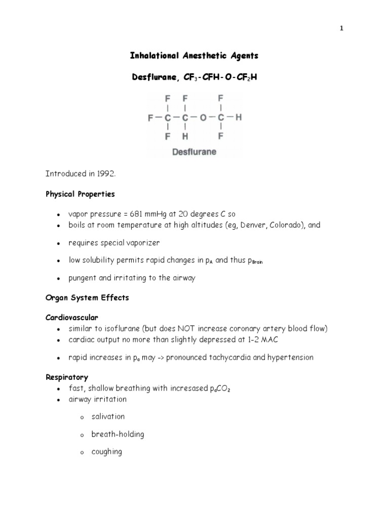 Inhalational Anesthetic Agent1 Desflurane | PDF