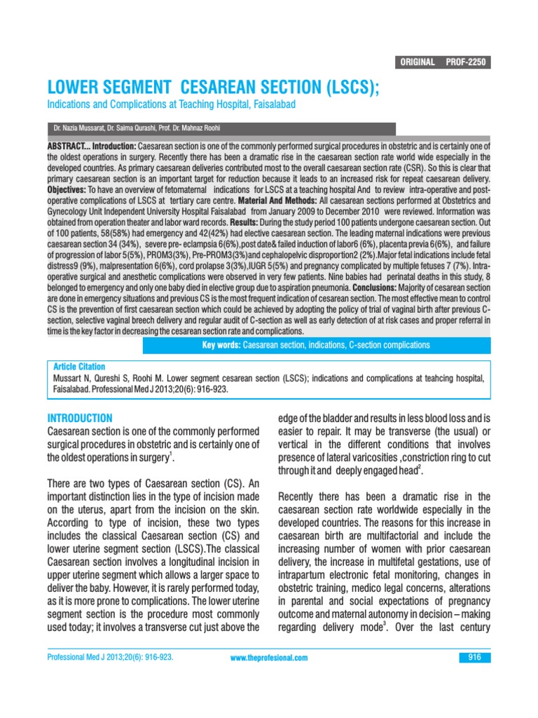Lower Segment Cesarean Section (LSCS) : Indications and Complications ...