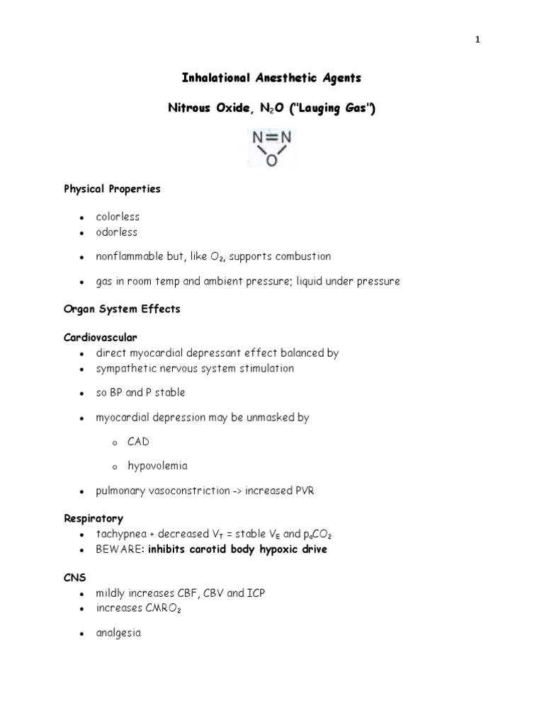 Inhalational Anesthetic Agent1 N2O | PDF