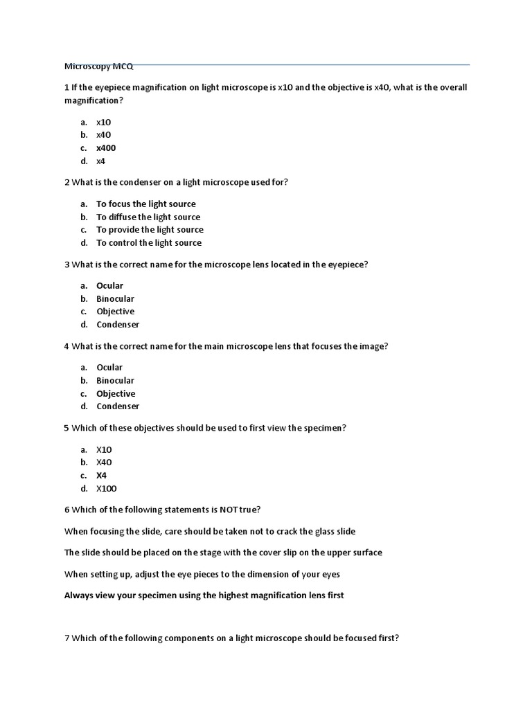 Microscope MCQS 1 | PDF