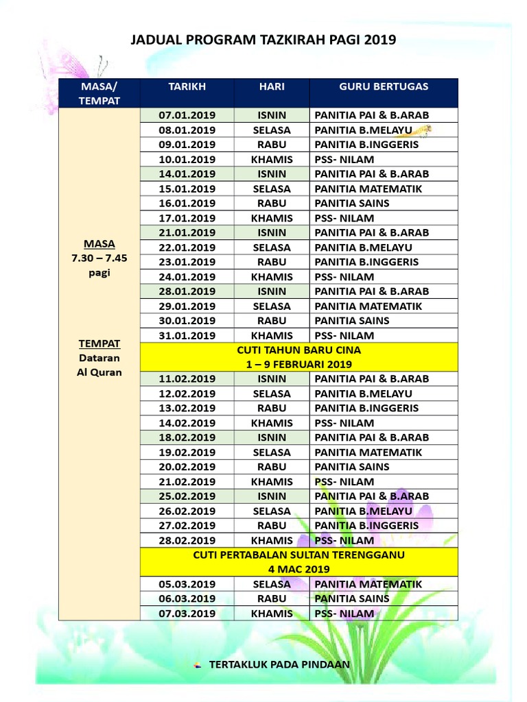 Jadual Tazkirah Pagi | PDF