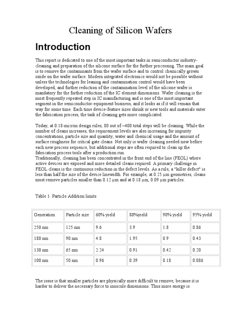Cleaning of Silicon Wafers | PDF | Hydrogen Peroxide | Semiconductor ...