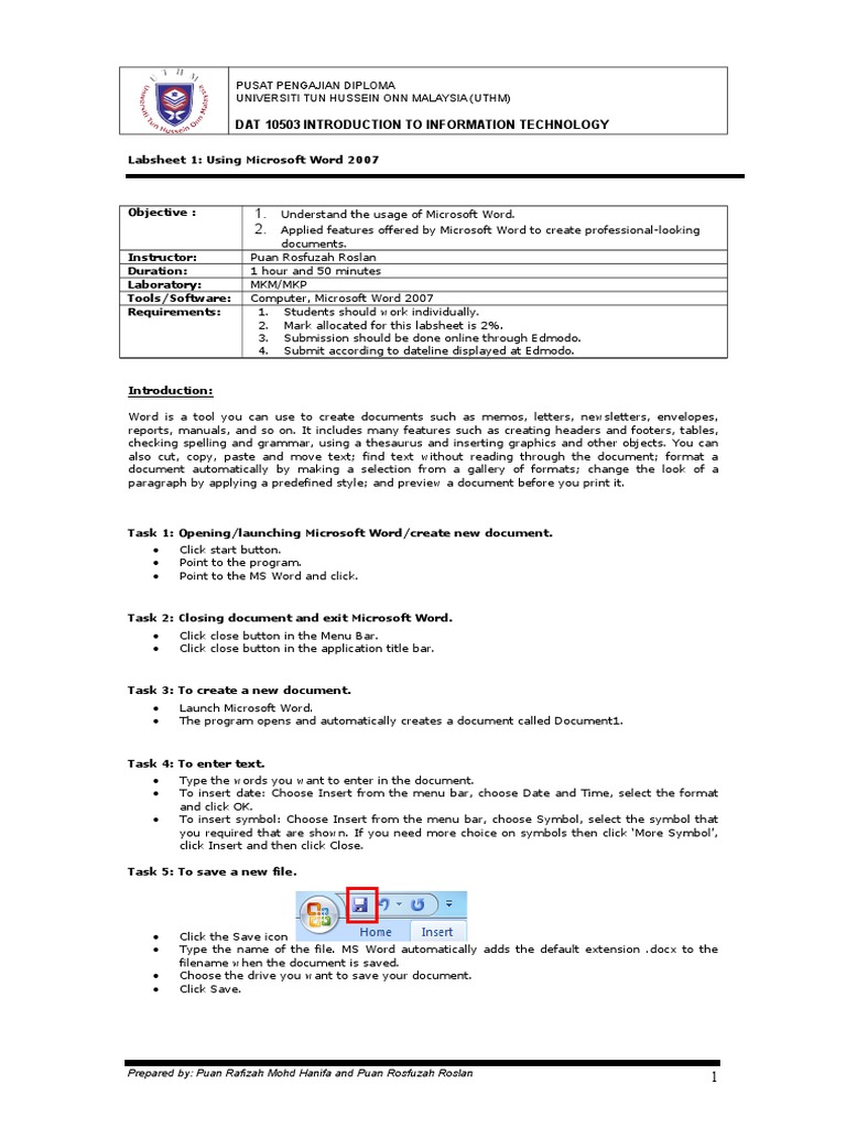 Dat 10503 Introduction To Information Technology: Prepared By: Puan Rafizah Mohd Hanifa and Puan ...