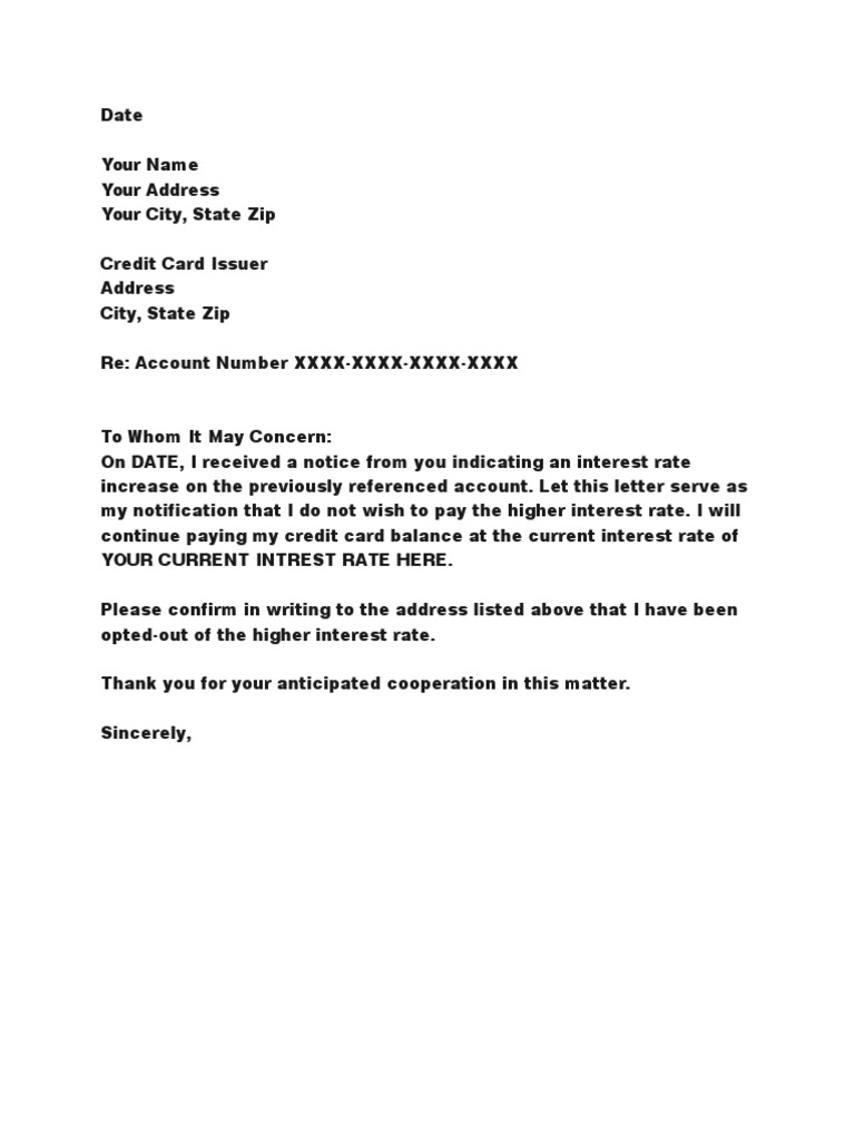 Credit Card Intrest Rate Rejection Letter | PDF