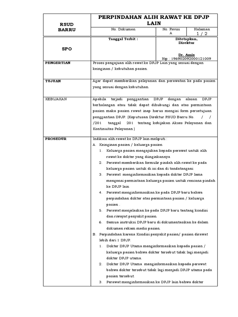 SPO Perpindahan DPJP | PDF