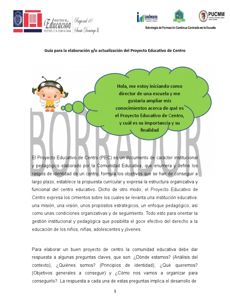 Guía para la elaboración del Proyecto Educativo de Centro (PEC) | PDF ...