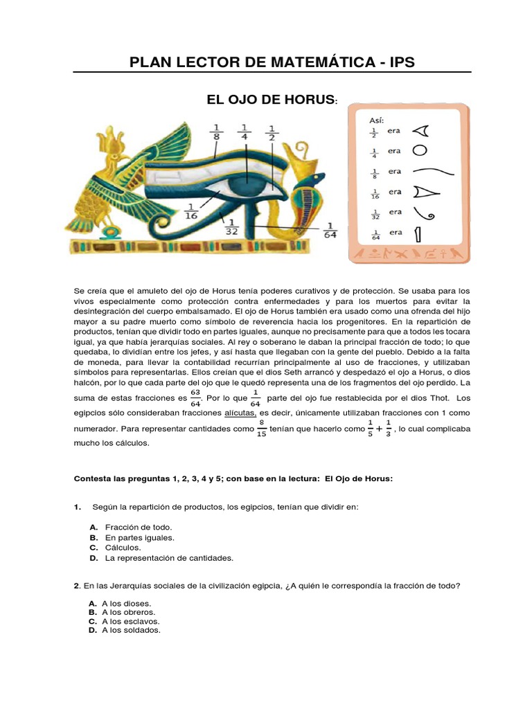 Plan Lector 6 - El Ojo de Horus | PDF | Horus | Fracción (Matemáticas)