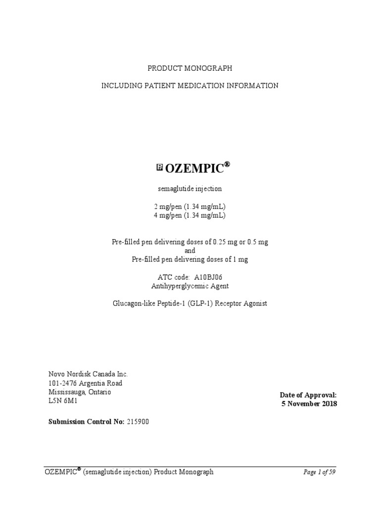 Ozempic Product Monograph PDF | Download Free PDF | Hypoglycemia ...