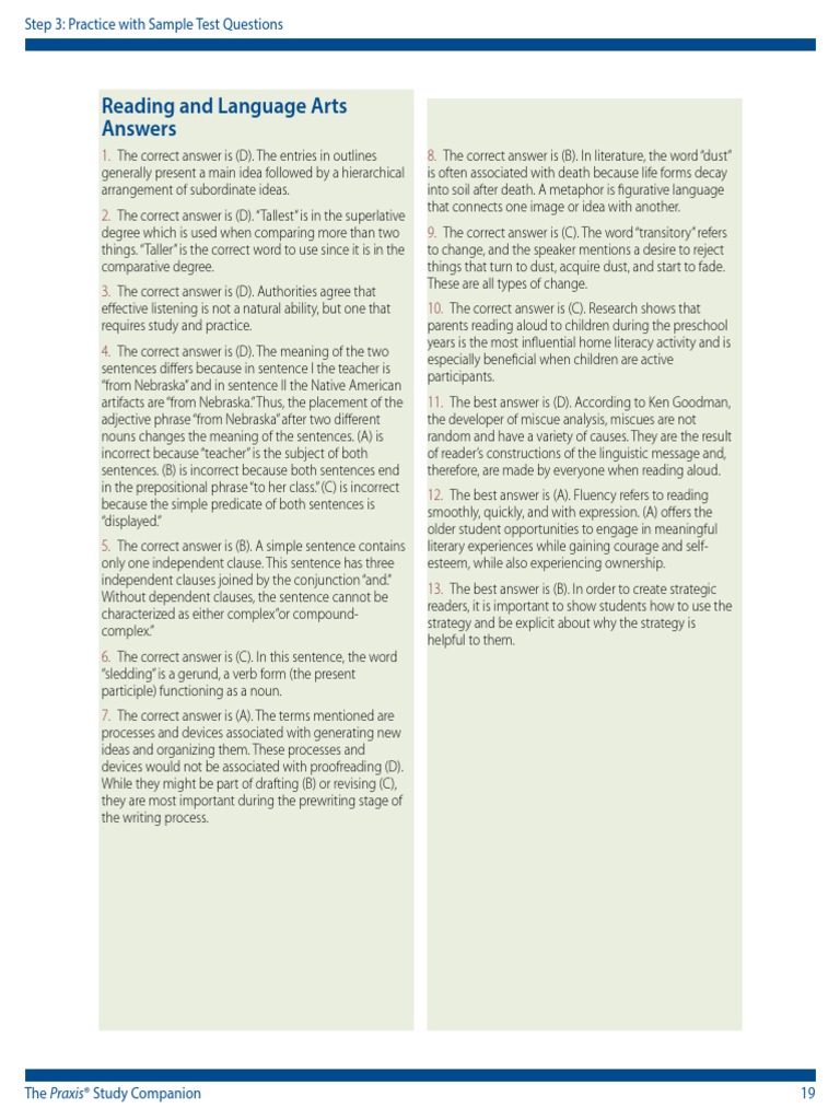Praxis Diagnostic Test Answers | PDF | Sentence (Linguistics) | Area