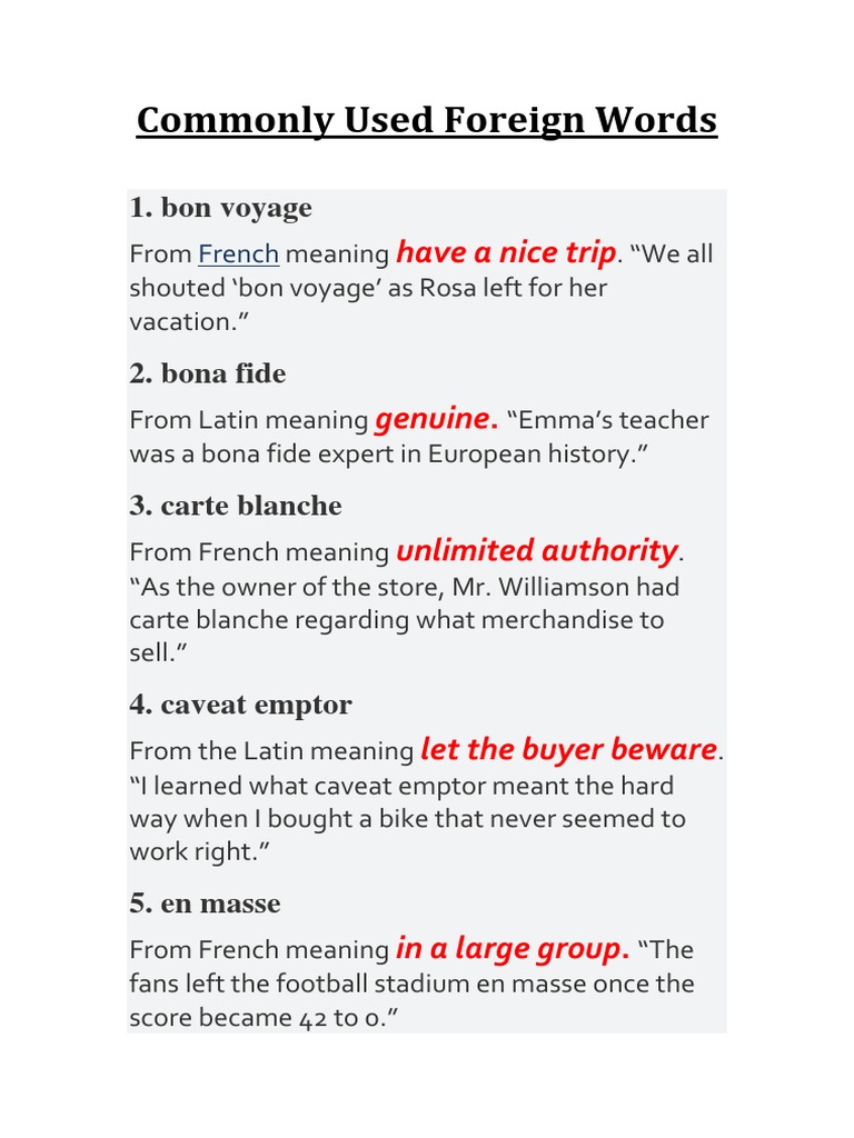 Commonly Used Foreign Words | PDF