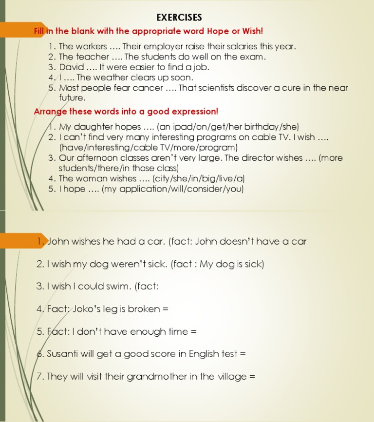 Hope and Wish's Exercises | PDF