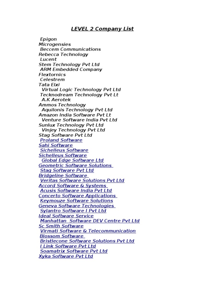 LEVEL 2 Company List | PDF | Business | Computers