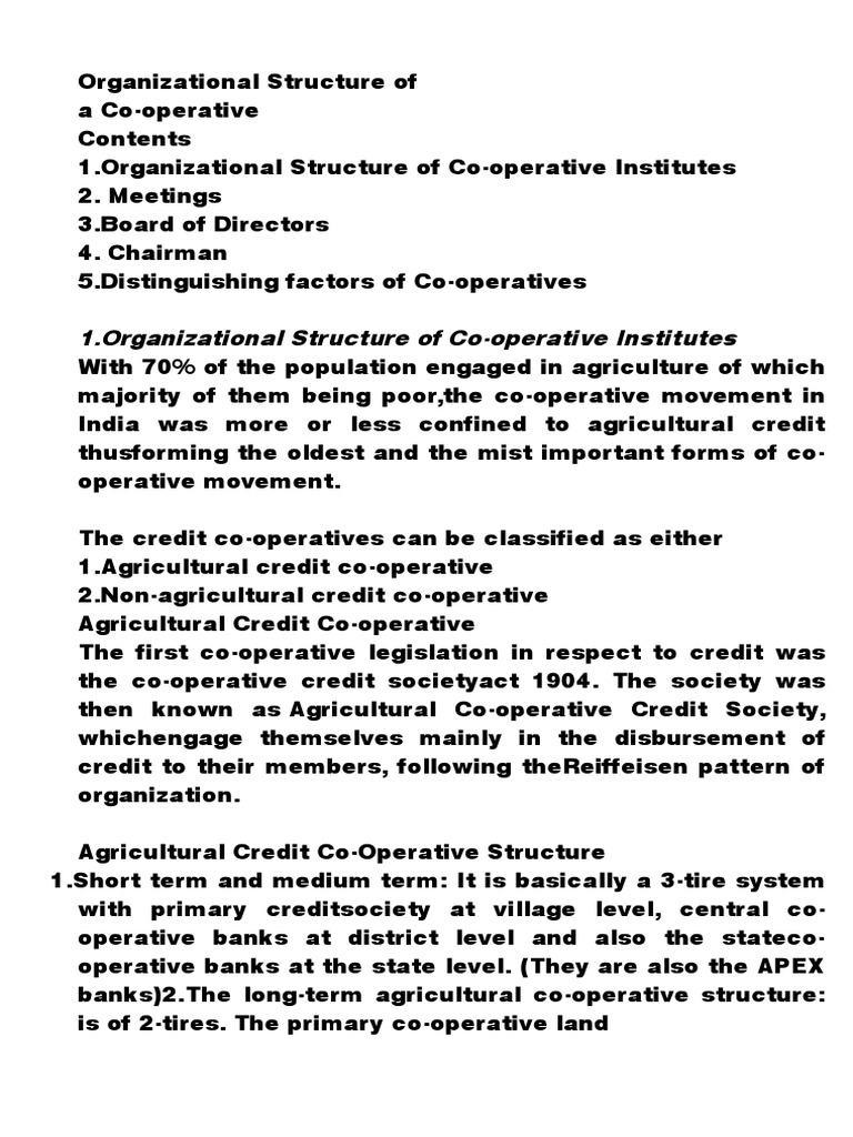 Organizational Structure of | PDF | Cooperative | Board Of Directors