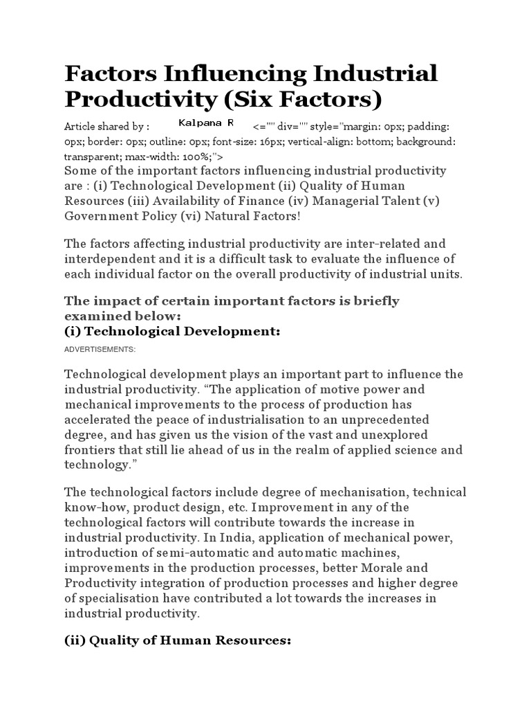 Factors Influencing Industrial Productivity | PDF | Factors Of ...