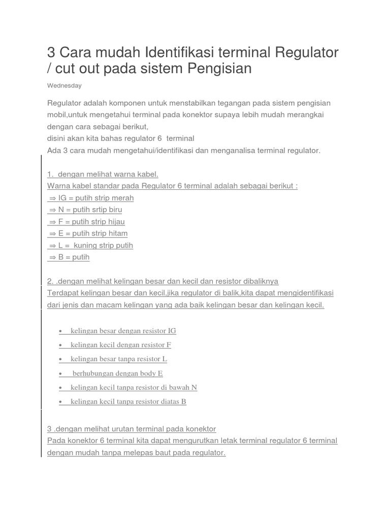 3 Cara Mudah Identifikasi Terminal Regulator | PDF