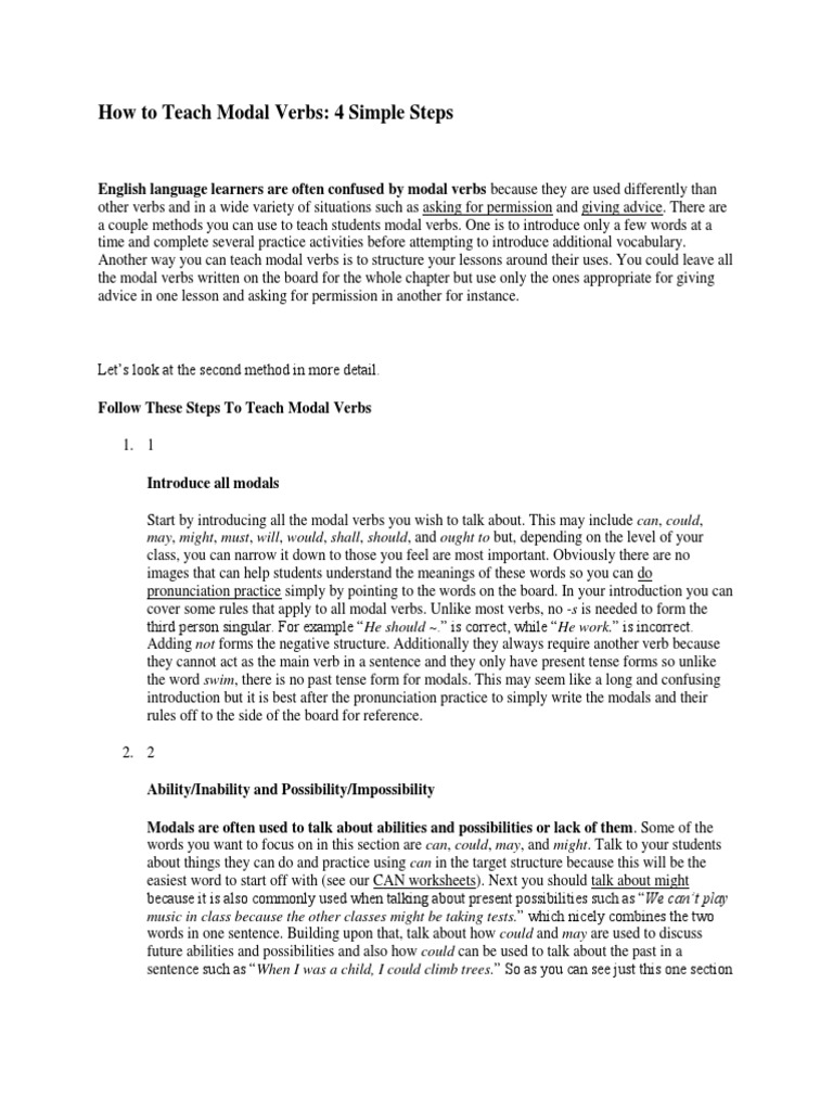 Teach Modal Verbs in 4 Steps | PDF | Linguistic Typology | Linguistic ...
