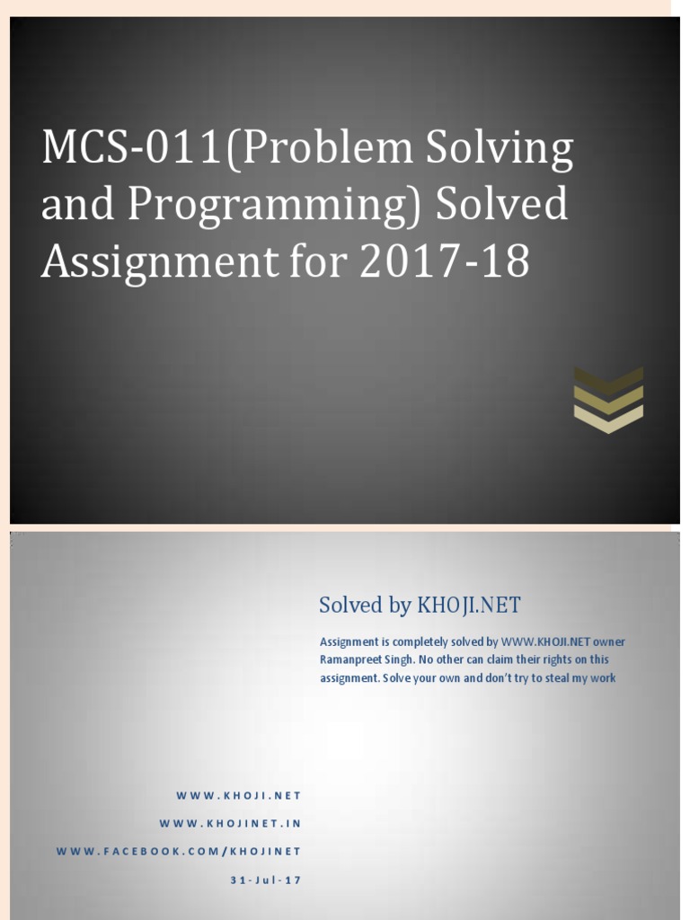 MCS-011 (Problem Solving and Programming) Solved Assignment For 2017-18 | PDF | Computer ...