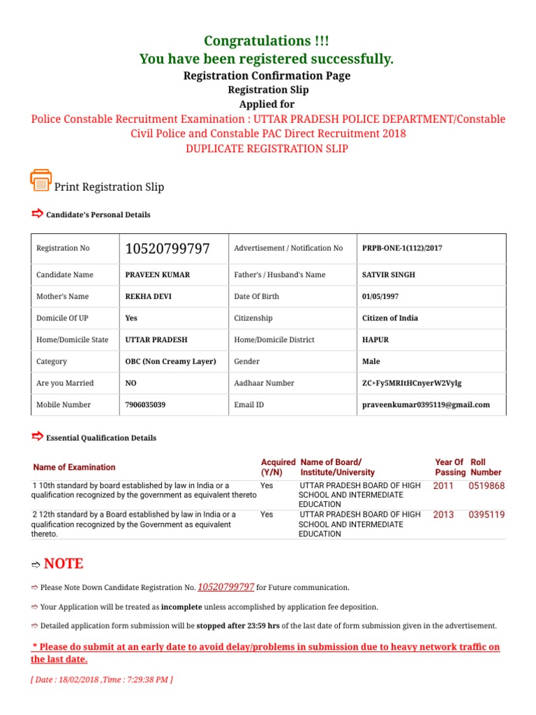 Candidate Registration Acknowledgement | PDF | Government And ...