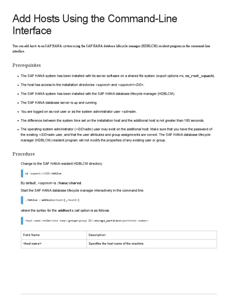 Add Hosts Using The Command-Line Interface - SAP Help Portal | PDF ...