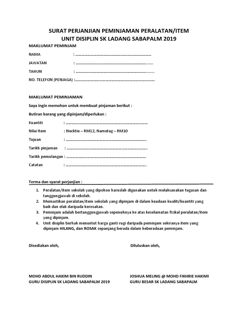 Surat Perjanjian Peminjaman Peralatan | PDF