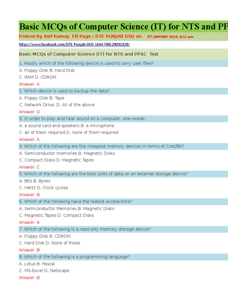Basic Mcqs of Computer Science (It) For Nts and PPSC Test: Posted by ...