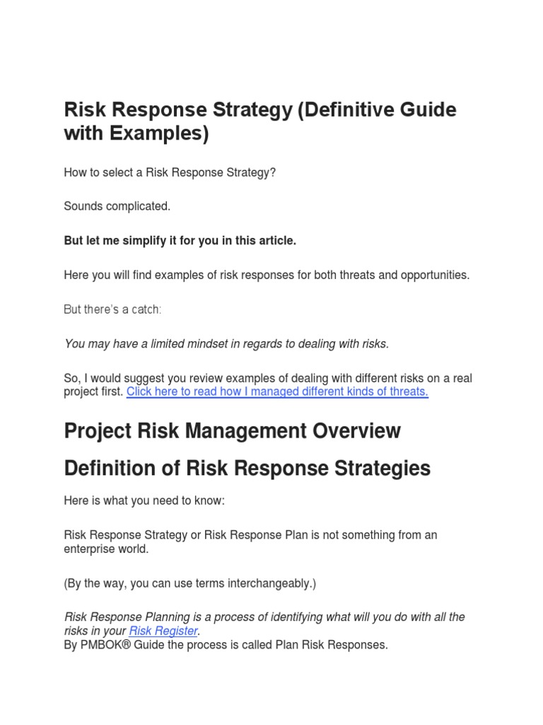 Project Management Basics-Risk Strategy | PDF | Risk Management | Risk
