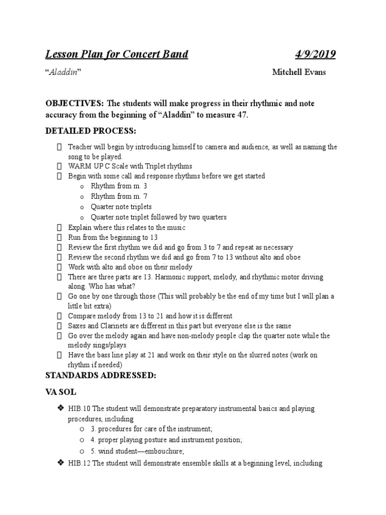 Aladdin Lesson Plan | PDF | Rhythm | Lesson Plan