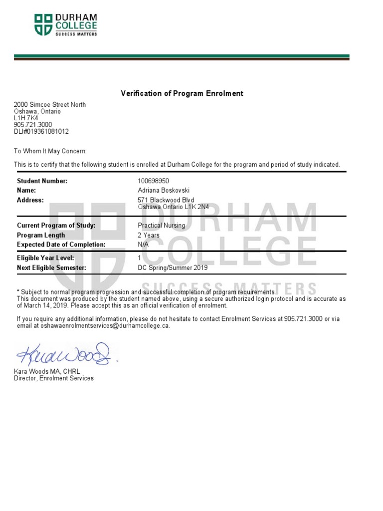 Verification of Program Enrolment Letter | PDF | Career & Growth