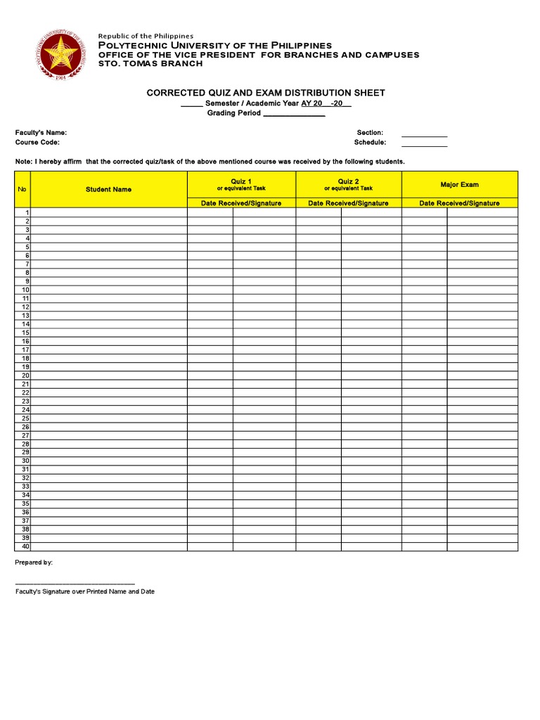 Corrected Quiz and Exam Distribution Sheet | PDF | Academic Term | Academia