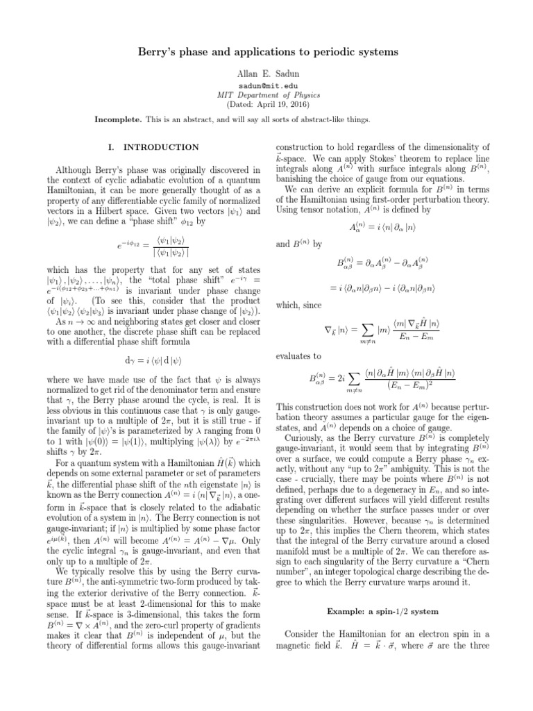 Berry Phase and Application | PDF | Particle Physics | Modern Physics
