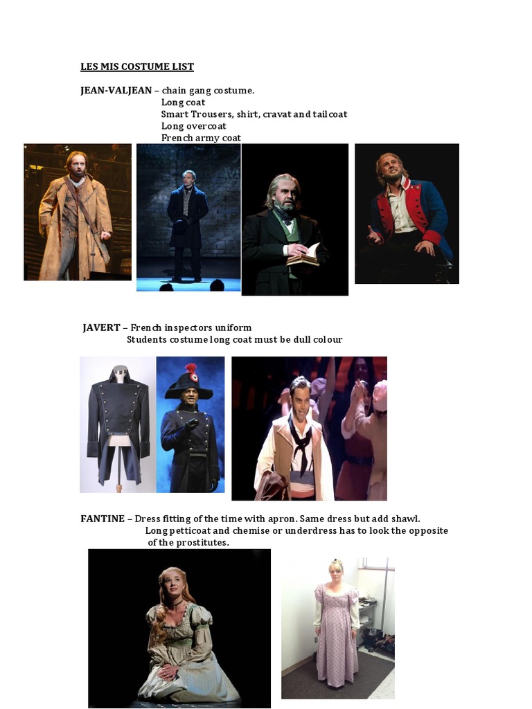 Les Misérables Costume Guide | PDF | Les Misérables (Musical) | Coat ...