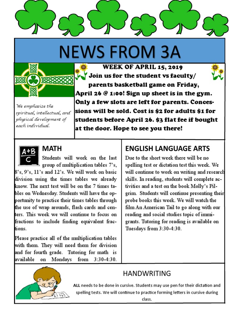 3a Newsletter Week of April 15 2019 | PDF | Behavior Modification ...