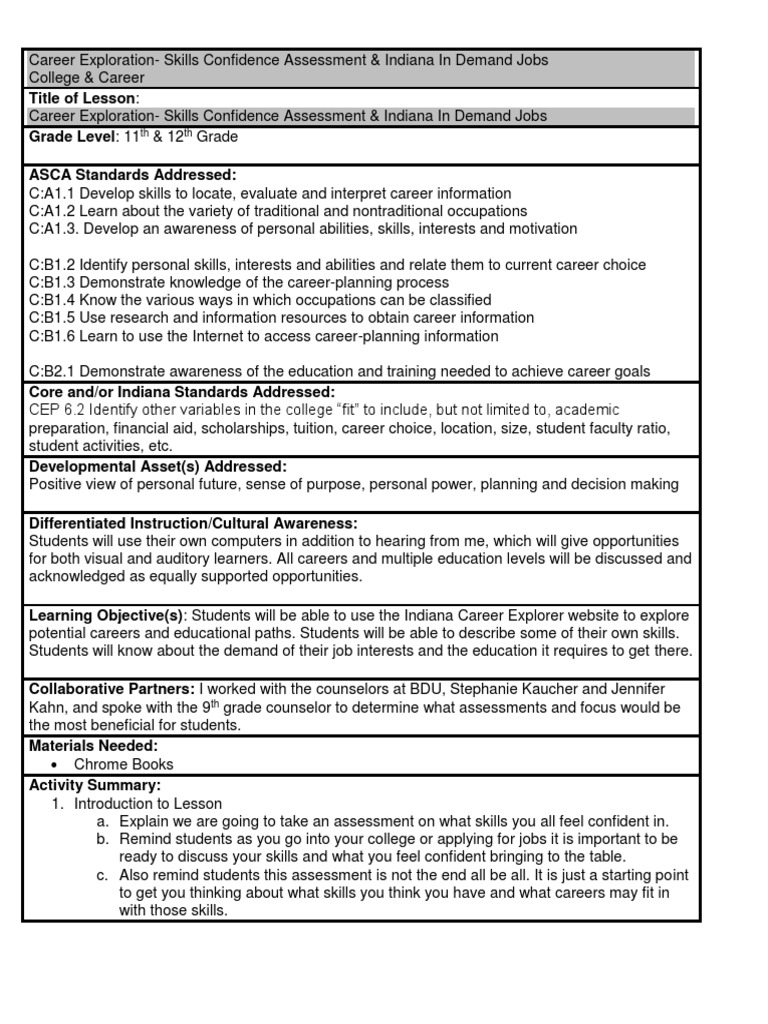 Career Exploration Lesson Plan | PDF | Educational Assessment | Teaching