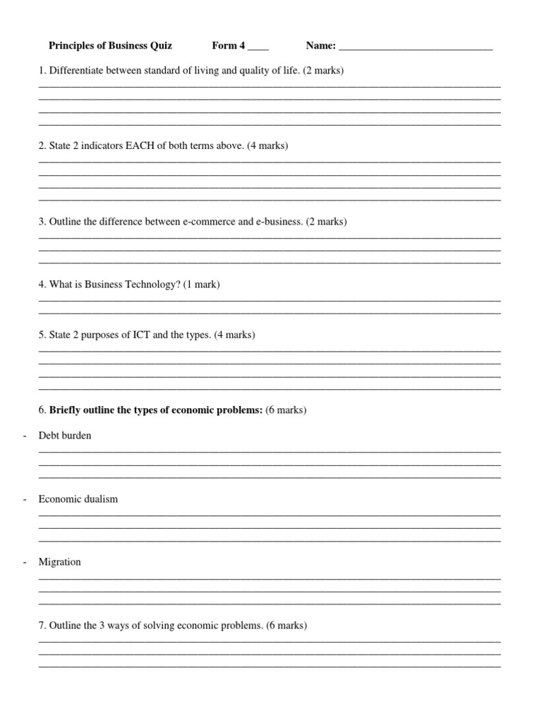 Business Principles Quiz for Form 4 | PDF | Gross Domestic Product ...
