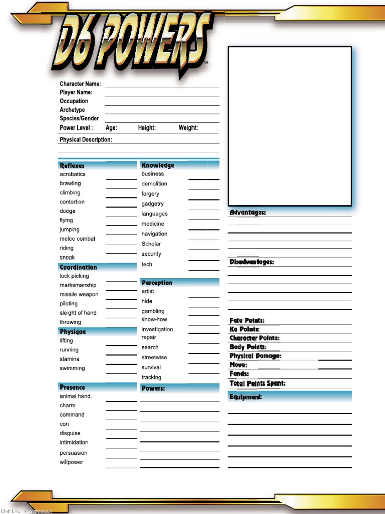 D6 Powers Character Sheet | PDF | Leisure