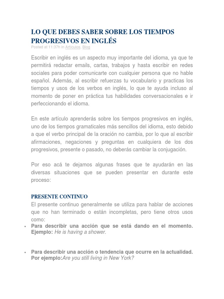 Los tiempos progresivos en inglés: una guía completa sobre su uso y ...